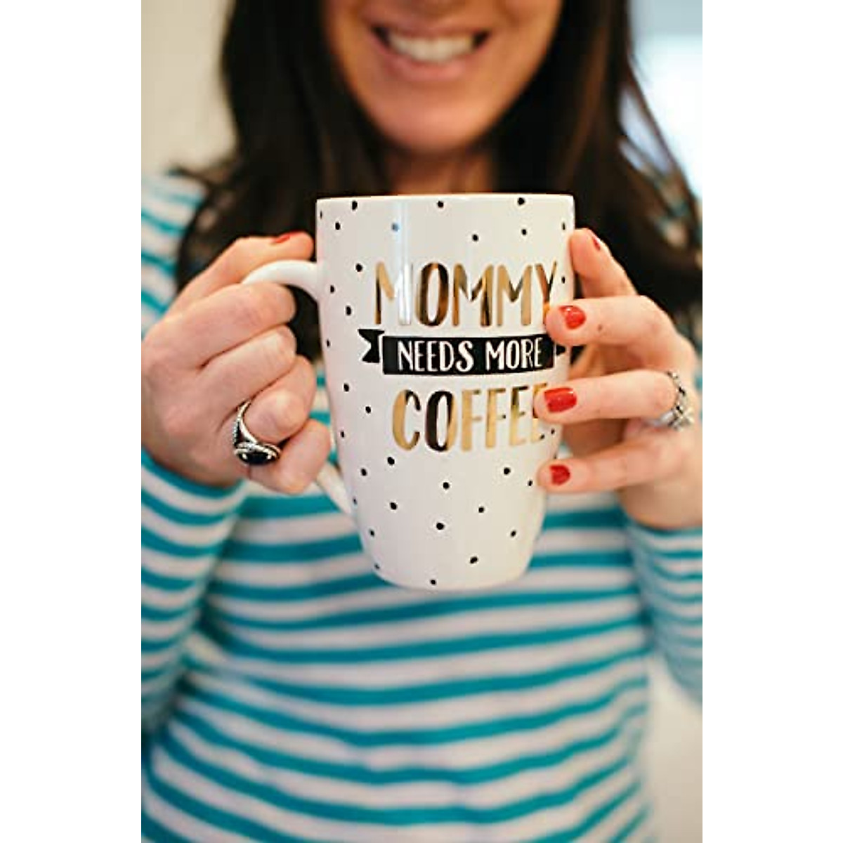 Pearhead Parent Coffee Mug, Mommy Needs More Coffee Whimsical Mug, Mother’s Day Accessory for New Moms and Expecting Mothers, Polka Dot, 22oz