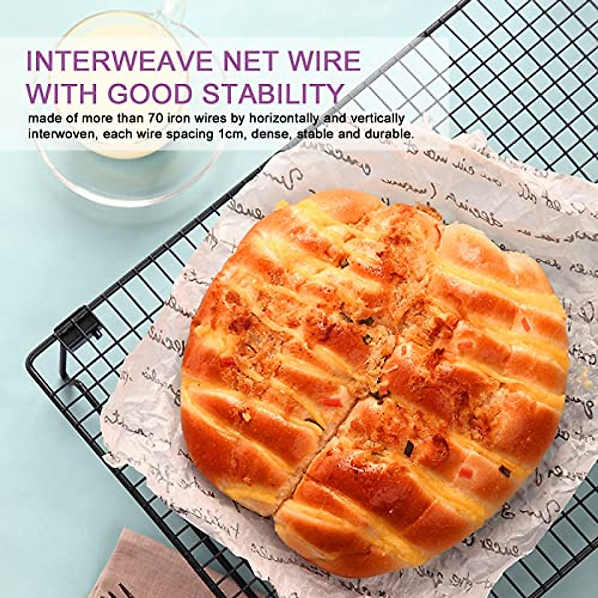 Asixxsix Cooling Rack, 17 x 11 Inches Oven and Dishwasher Safe Baking Rack, High Temperature Resistant Wire Rack with Small Mesh for Cooking, Roasting, Grilling, Dripping Dish, Fits Pans (Black)