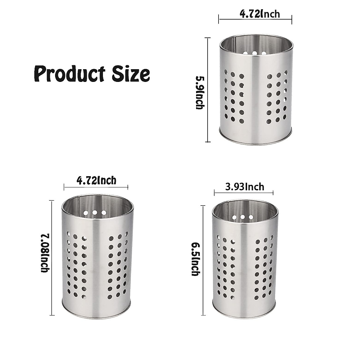 Jninexiu Stainless Steel Kitchen Utensil Holder, Kitchen Utensil Drying Cylinder with Drain Holes，Cookware Cutlery Holder for Kitchen/Home/Office