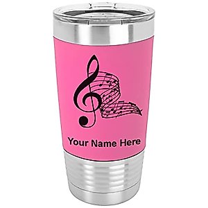 LaserGram 20oz Vacuum Insulated Tumbler Mug, Musical Notes, Personalized Engraving Included (Silicone Grip, Pink)