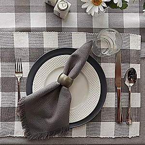 DII Buffalo Check Collection, Classic Farmhouse Tabletop Set, Placemat Set, 13x19, Gray & White, 6 Piece