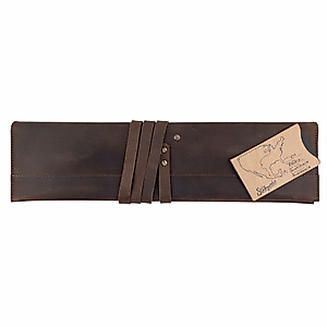 Cast Leather Co., Double Knife Roll for Chefs and Cooks, Vertical Case for Knives, Culinary Accessories, Carry-On Bag for Traveling, Full Grain Leather, Handmade, Bourbon Brown