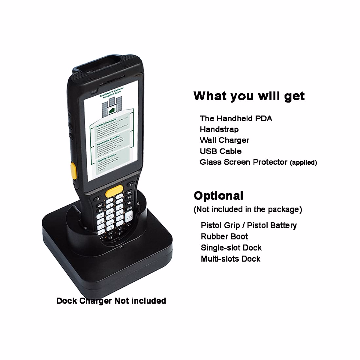 Rugged Android Handheld PDA Warehouse Inventory Barcode Scanner, Integrated Zebra 2D Scan Engine, Physical Keypad, GPS, WiFi & 4G for WMS & Logistics
