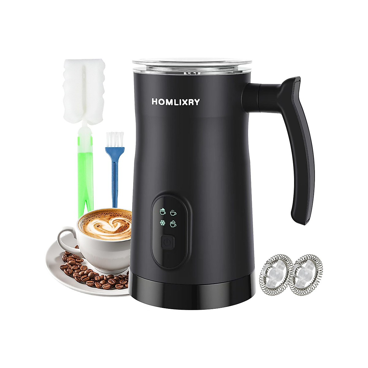 Electric Milk Frother, 4 in 1 Milk Frother and Steamer, 11.8oz/350ml Automatic Warm and Cold Foam Maker, Auto Shut-Off, Coffee Frother for Coffee, Latte, Cappuccino, Macchiato, Hot Chocolate(Black)