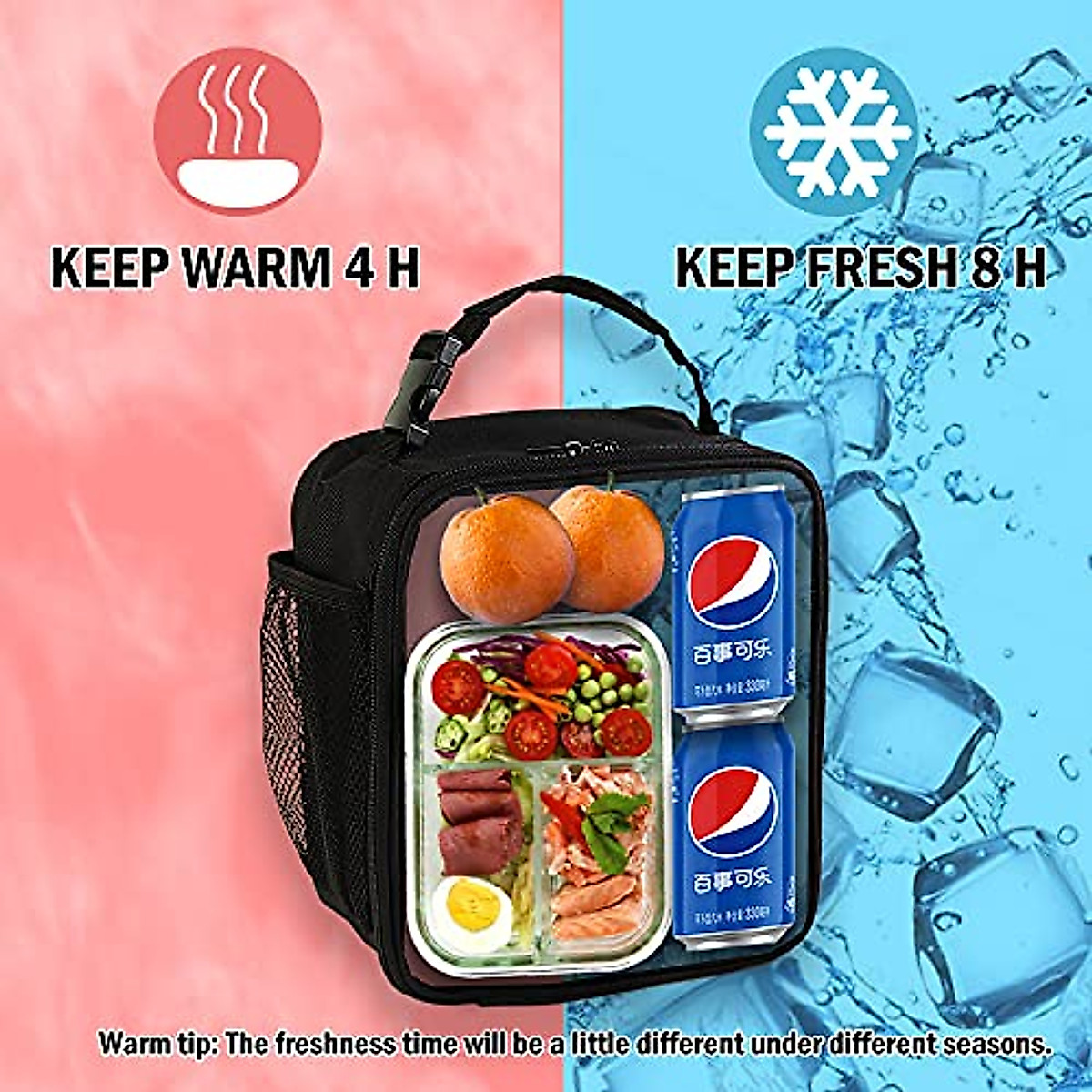 EASTVIO Black Lunch Box for Teens Boys Kids Men Insulated Thermal Tote Cooler Bag for Girls Women- Portable, Lightweight, Durable and Reusable