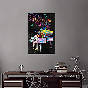 LevvArts Piano Wall Art Decor Grunge Graffiti Painting Canvas Pictures Artwork Pop Music Poster Art Prints for Home Bedroom Room Decorations 24x36inch