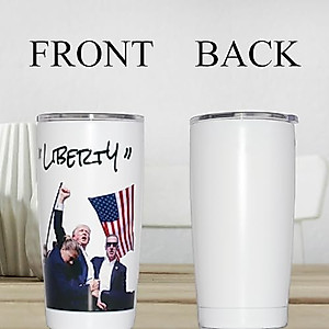 20oz Trump Tumblers - LIBERTY - 3D Printing Trump Stainless Steel Cup White 2024 Trump Insulated Tumbler for Gift Trump Thermal Coffee Mug 304 Stainless Steel Water Bottles for Hot and Cold Drinks