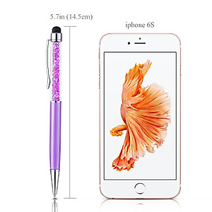 Stylus Pens, Besgoods 6Pcs Crystal 2 in 1 Slim Capacitive Stylus &Ballpoint Pen for Touch Screens, Phones and Tablets, Sky Blue pink Purple Royal Blue Black White