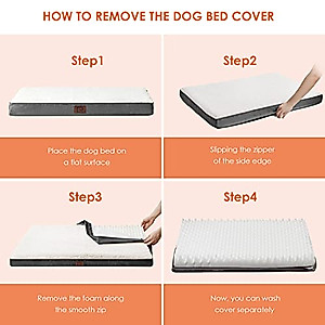 EHEYCIGA Washable Dog Beds for Extra Large Dogs, XL Dog Bed with Removable Cover for Crate, Orthopedic Foam Pet Bed Dog Mat Mattress Cushions for Extra Large Dogs, Beige