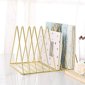 Sooyee 9 Slot Gold Magazine Holder,Desktop File Sorter Organizer Triangle Bookshelf Decor Home Office