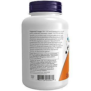 NOW Foods Supplements, L-Tyrosine Powder, Free-Form, Neurotransmitter Support*, Amino Acid, 4-Ounce