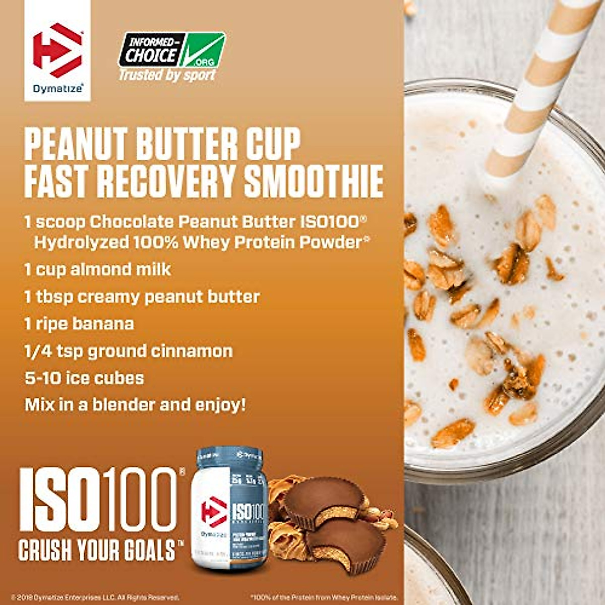 Dymatize ISO 100 Whey Protein Powder with 25g of Hydrolyzed 100% Whey Isolate, Gluten Free, Fast Digesting, 1.6 Pound, Chocolate Peanut Butter, 25.6 Ounce (Pack of 1)