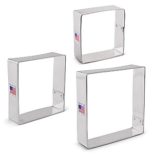 Square Cookie Cutters 3-Pc. Set Made in USA by Ann Clark, 2.5", 3", 3.5"