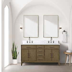 Bell+Modern Harbor 60 in W x 22 in D Grey Oak Double Bath Vanity and Carrara Marble Top