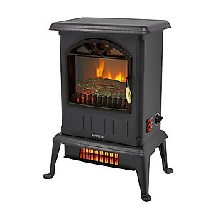 ROVSUN 22.4”H Electric Fireplace Stove w/Realistic Flame Effect, Infrared Quarts Freestanding Heater for Indoor, w/Overheat & Tip-Over Protection, 2 Heat Settings 1000W/1500W, ETL Certified, Black
