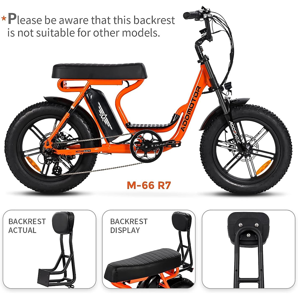 ADDMOTOR Electric Bike Backrest Rear Back Seat Cushion with Soft Thick PU Leather for EB2.0 M-66 R7(Black)