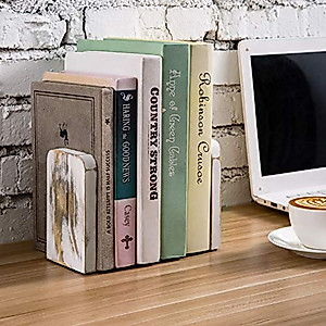 MyGift Vintage Whitewashed Wood Office Desktop Bookends, 1 Pair