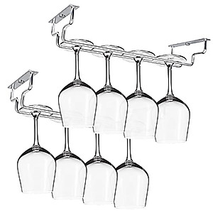 Yimerlen 2 Pack 10.6 Inch Wine Glass Holder and Wine Glass Rack Metal Stemware Holder, Under Cabinet Wine Glass Hanger for RV Mini Bar Kitchen (Silver — Double Entry Style)