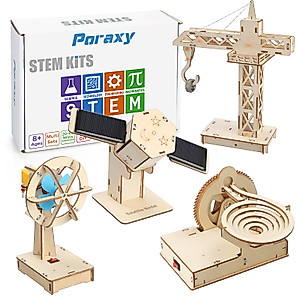 Poraxy 4 in 1 STEM Kits, STEM Projects for Kids Ages 8-12, Assembly 3D Wooden Puzzles, Building Toys, Educational Science Craft Model Kit, Gift for Boys and Girls 8 9 10 11 12 Years Old, Marble Run