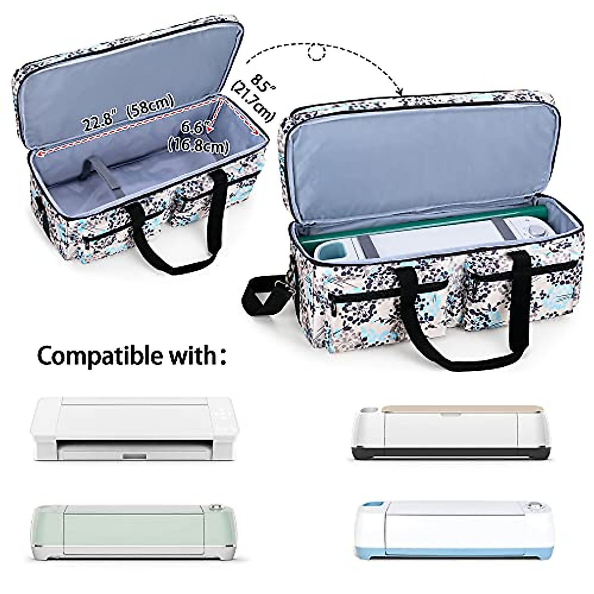 CURMIO Double Layer Carrying Case Compatible for Cricut Maker, Cricut Explore Air 2 and Silhouette Cameo 4, Travel Storage Bag with Pockets for Craft Tools, Dandelion (Bag only, Patented Design)