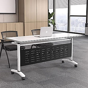 3 pcs Foldable Meeting Table,Flip Top Mobile Training Table with Modesty and Lockable Wheels, for Conference Rooms,Training Rooms,Media Centers,Classrooms (Color : A, Size : 120 * 60 * 75cm)