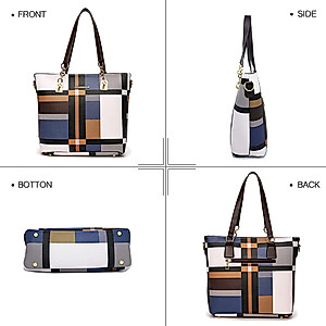 6-Pcs Handbags Set for Women Faux Leather Tote Bag Fashion Top-Handle Handbag Shoulder Bags Crossbody Totes Satchel Purses & Wristlet Wallet Purse Set-Blue