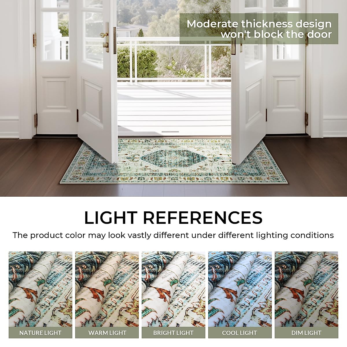 4x6 Small Boho Area Rug & Carpet for Bedroom, Entryway, and Living Room – Soft, Machine Washable Fabric with Non-Slip TPR Backing and Sturdy Sewn Edges