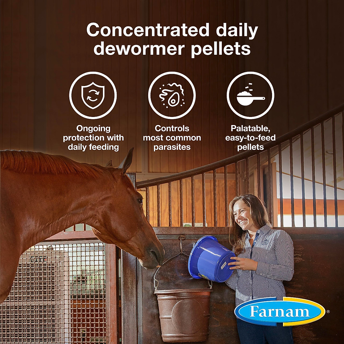 Farnam Pyrantel Care Daily Horse Dewormer 2.11% (Pyrantel Tartrate) for Horses of All Ages, Equine Anthelmintic, Continuous Protection Against Small Stronglyes, Ascardis and Pinworms, 50 lbs