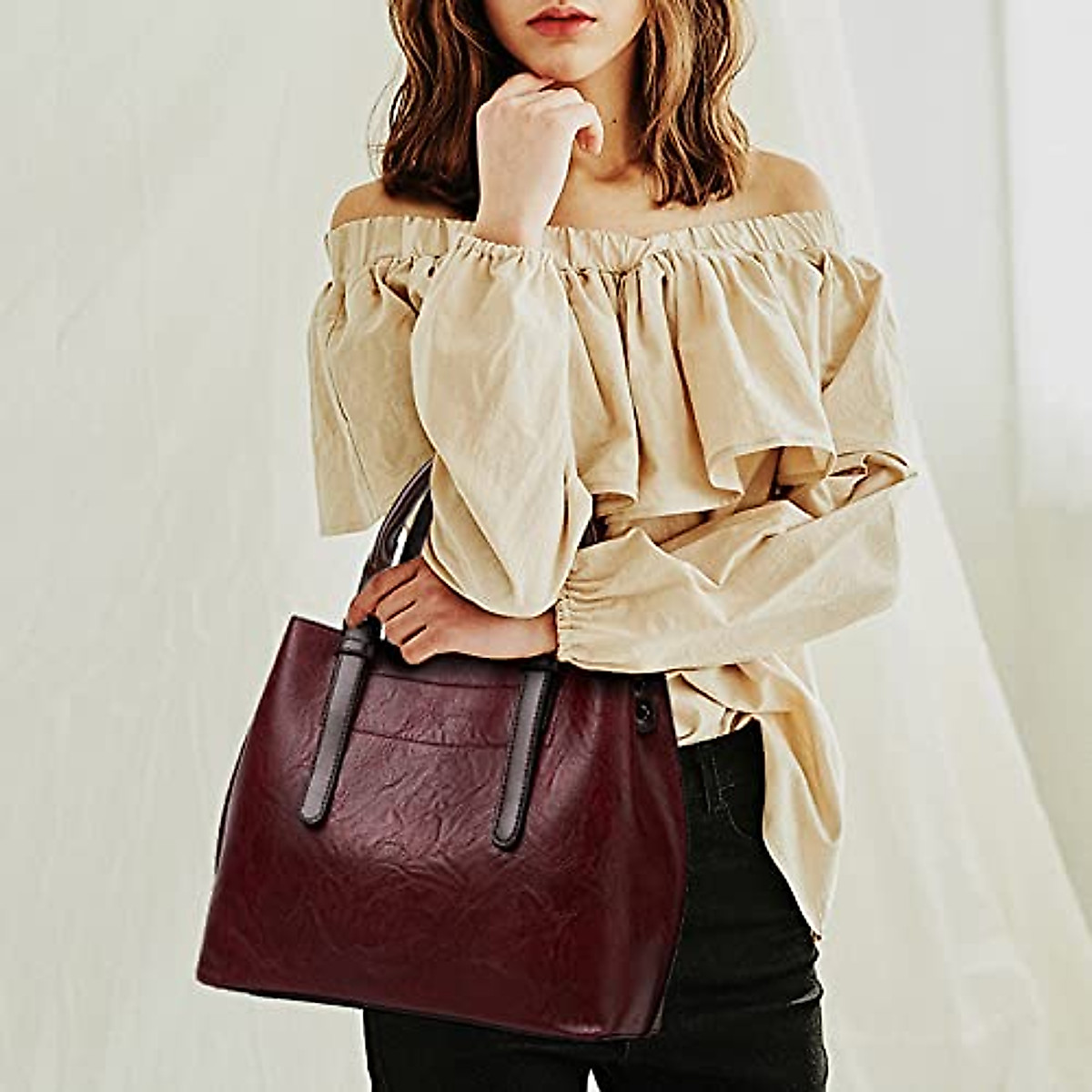 KKP Versatile handbag High texture women's large capacity single shoulder messenger bag-Claret