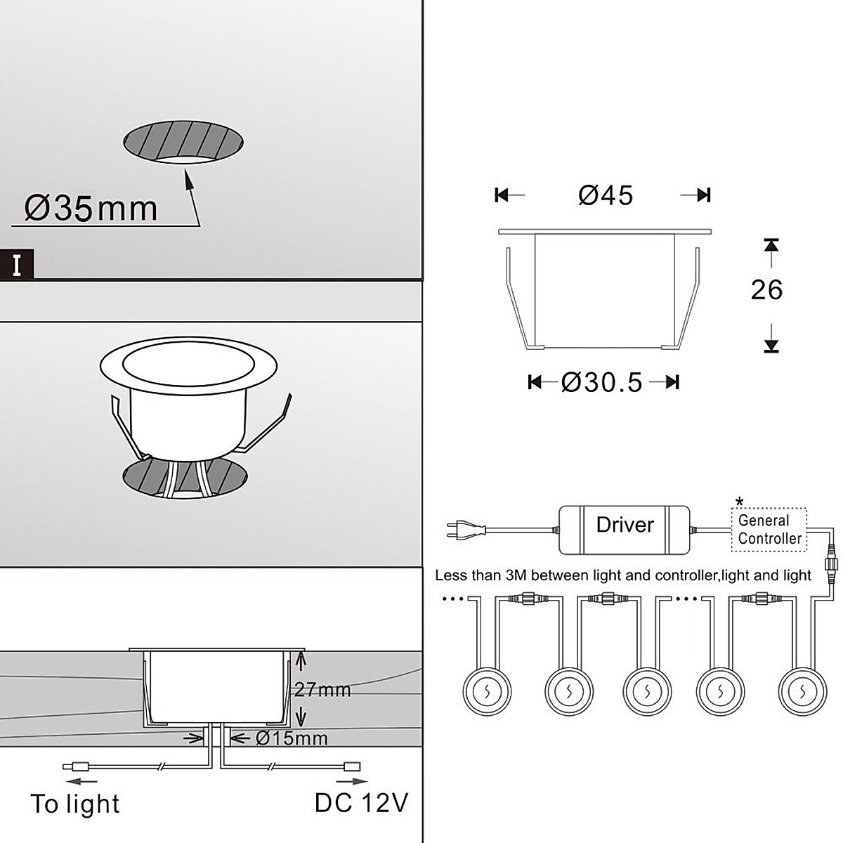 FVTLED WiFi Deck Lighting, WiFi Controlled 20pcs Low Voltage LED Step Lights Kit Φ1.77 Stainless Steel Waterproof Outdoor Recessed Stair Light Work with Alexa Google Home, Warm White