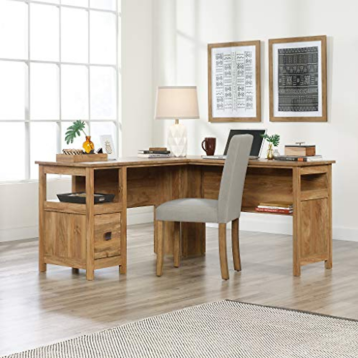 Sauder Cannery Bridge L-Desk, L: 59.06" x W: 59.06" x H: 30.04", Sindoori Mango Finish