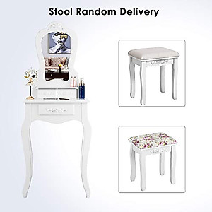 Giantex Vanity Set with 3 Drawers and Cushioned Stool, Makeup Dressing Table for Bathroom Bedroom Small Space, Vanity Table and Bench for Kids Girls Women Gifts (White)