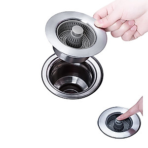 3 -in-1 Kitchen Sink Stopper Strainer,304 Stainless Steel Pop Up Sink Stopper Anti-Clogging Sink Strainers for Kitchen Sink Accessories for US Standard 3-1/2 inch Drain Filter
