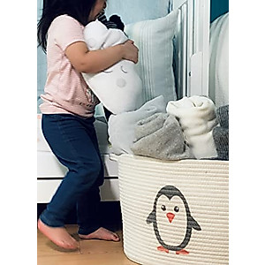 Cute Rainbow Nursery Laundry Basket/ Baby Hamper for Nursery/ Woven Laundry Basket/ Cotton Rope Basket/ Nursery Hamper for Baby Toys Storage Kids Books Blankets Clothes Pets/ Bin Containers Décor /Baby Shower Easter Gift/Large-11"H x 17.7"W x 13.4"L