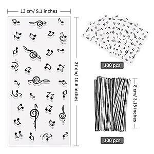 Lecpeting 100 Pcs Music Notes Treat Bags Music Cellophane Candy Bags Plastic Goodie Storage Bags Musical Party Favor Bags with Twist Ties for Music Theme Birthday Party Supplies