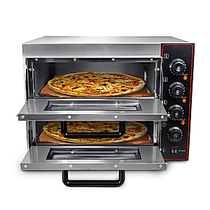 Shikha Commercial Pizza Oven 16 inch Pizza Double Deck 3000W 110V Electric Oven Multipurpose Toaster Bake Broiler 40L Capacity Stainless Steel for Restaurant Home Pizza Pretzels Baked Roast Yakitori