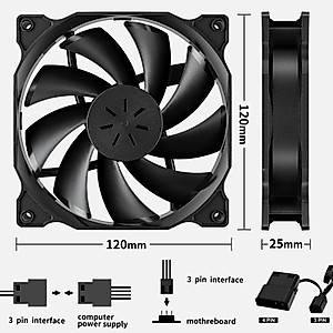 upHere 120mm Long Life Computer Case Fan Cooling Case Fan for Computer Cases Cooling,5-Pack,12BK3-5