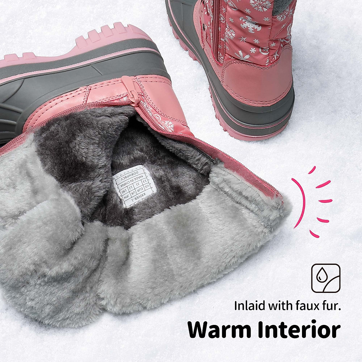 DREAM PAIRS Boys Girls Snow Boots Water-Resistant Outdoor Warm Cozy Anti-Slip Mid Calf Faux Fur Lining Insulated Winter Shoes for Little/Big Kids,Size 1 Little Kid,Pink,KRIVER-1