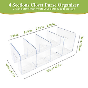 ZIYIME 2 Pcs Purse Organizer for Closet - Acrylic Clear Purse Organizers, Closet Organizers and Storage Purse Handbag Divider Holder, 4 Sections Purse Organizers Dividers in Bedroom Office