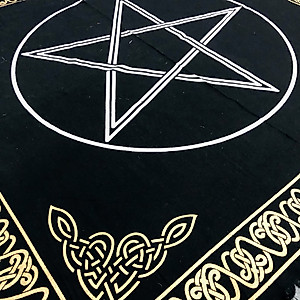 THE ART BOX Altar Cloth Tarot Cards Table Napkins Witchcraft Supplies Black Gold Tablecloth Square Alter Pagan Spiritual Celestial Deck Cloth with Fringes, Magical Pagan, 36x36 Inches