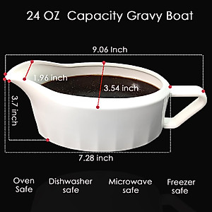 Cobata 24oz Large Capacity Gravy Boat - Upgrade Premium White Sauce Boat - Elegant Pouring Spout - Perfect for Serving Gravy, Sauces, Dressings - Dishwasher Safe