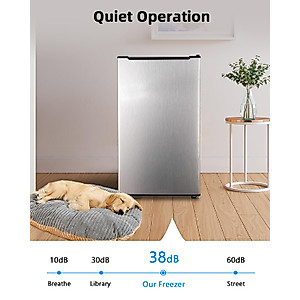 Geekman Upright Freezer, 3.2 Cu.ft Mini Freezer with Removable Shelves, 3-Level Adjustable Thermostat, Perfect for Home, Dorm, Office, Garage, Silver Color