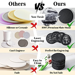 48 Pcs Coasters for Drinks, MAPRIAL 4 Inch Slate Coasters Black Stone Coaster Set Round Natural Handmade Rustic Rock with Anti-Scratch Bottom for Coffee Table, Home Decor, Cup, Bar, Housewarming Gifts