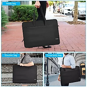 Art Portfolio Bag, IMAGE 23.6 in *17.7 in *3.14 in Black Art Carrying Storage Case, Waterproof Drawing board Bag with Shoulder Strap and Hidden Buckle for Artwork, Sketching and Drawing