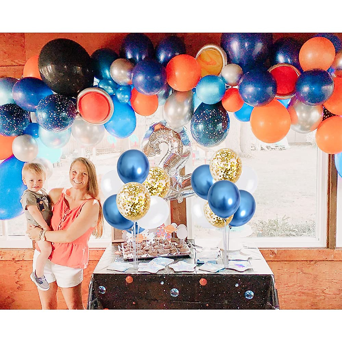 TONIFUL 4 Set Table Centerpiece Balloon Stand Kit Include Blue White Gold Confetti Balloons Prefect for New Year 2025, Birthday Table Decorations,Class of 2025 Graduation,Baby Shower,Party Decorations