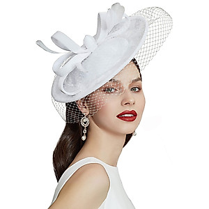 BABEYOND Tea Party Fascinator Kentucky Hat Fascinator Cocktail Pillbox Hat Derby Headband White