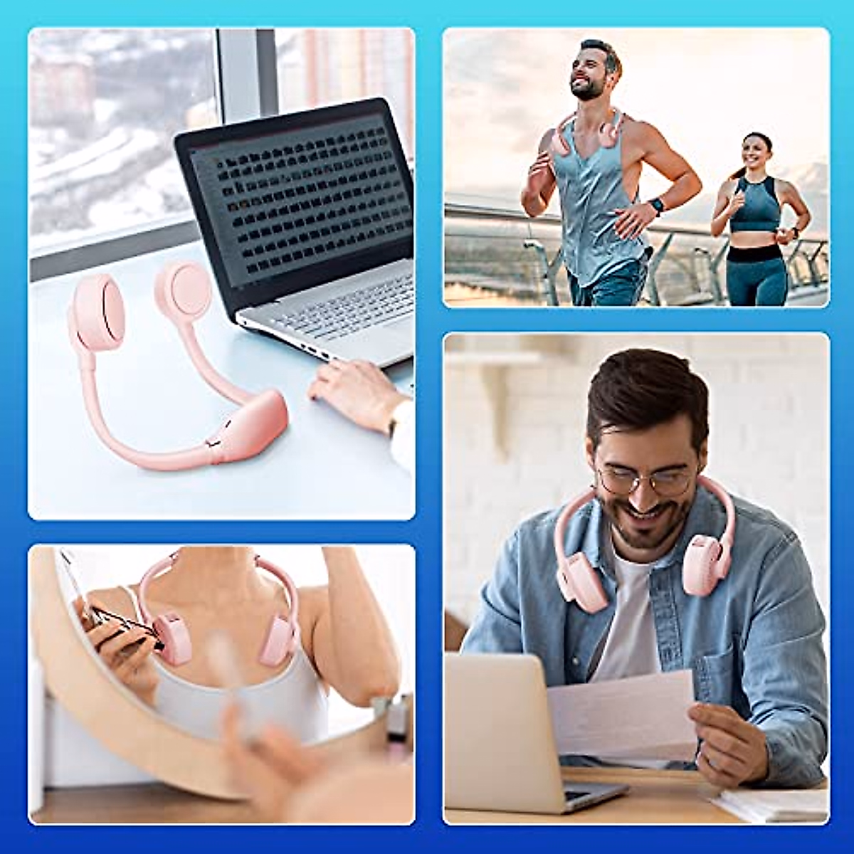 YEEBOO Portable Neck Fan, Hands-Free Rechargeable Personal Fan with 4000mAh 360°Rotation 3 Wind Speeds, Cooling Fan for Home, Office, Travel, Sport, Outdoor Activities ,No Hair Twisting