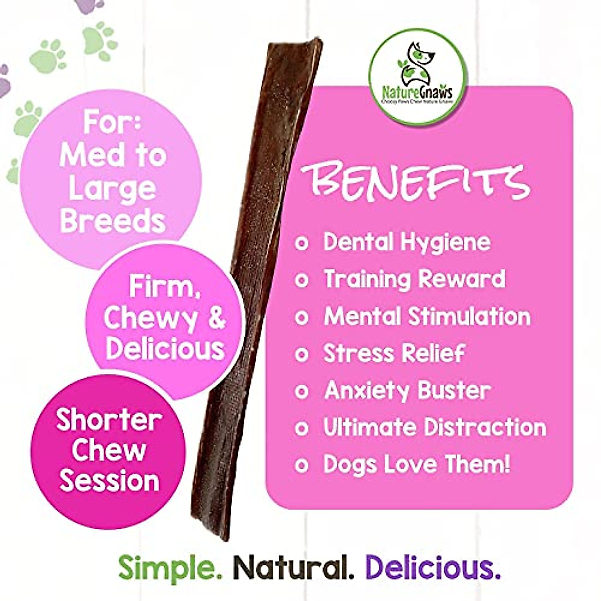 Nature Gnaws Beef Jerky Chews for Large Dogs - Premium Natural Beef Gullet Sticks - Simple Single Ingredient Tasty Dog Chew Treats - Rawhide Free - 9-10 Inch