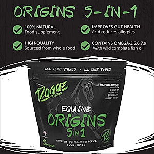 ROGUE PET SCIENCE Origins 5-in-1 Horse Supplement - Pelleted Equine Food Topper w/Natural Omega 3 Fish Oil - Supports Gut Health, Ulcer Relief & Joints-Helps Allergies, Skin and Coat Health (5 lbs)