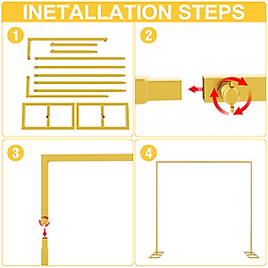 Backdrop Stand Heavy Duty 8x8 FT Pipe and Drape Backdrop Kit Gold Adjustable Square Metal Arch Stand Frame for Parties Wedding Photo Booth Background Decoration